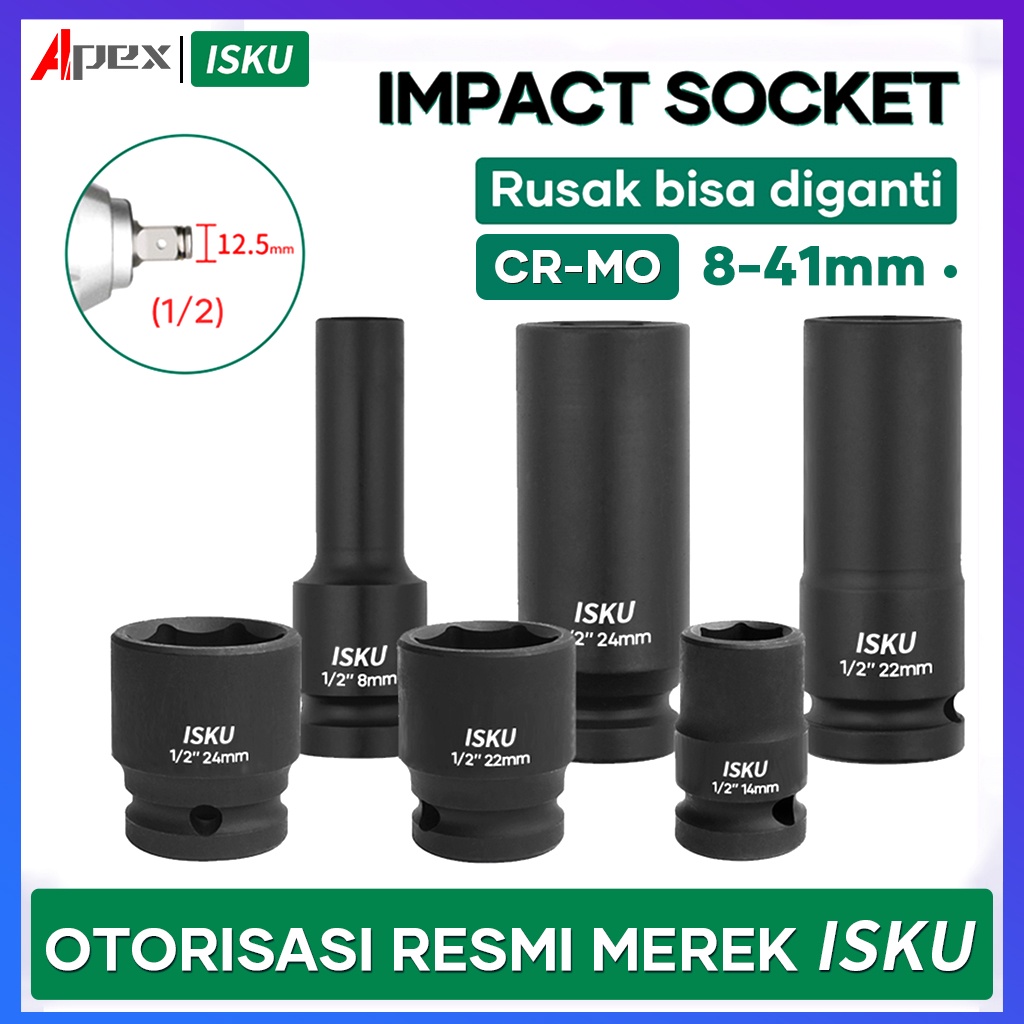 Jual ISKU mata kunci shock impact socket Panjang/mata sock set cr-mo 1/2" drive socket kokoh dan ...