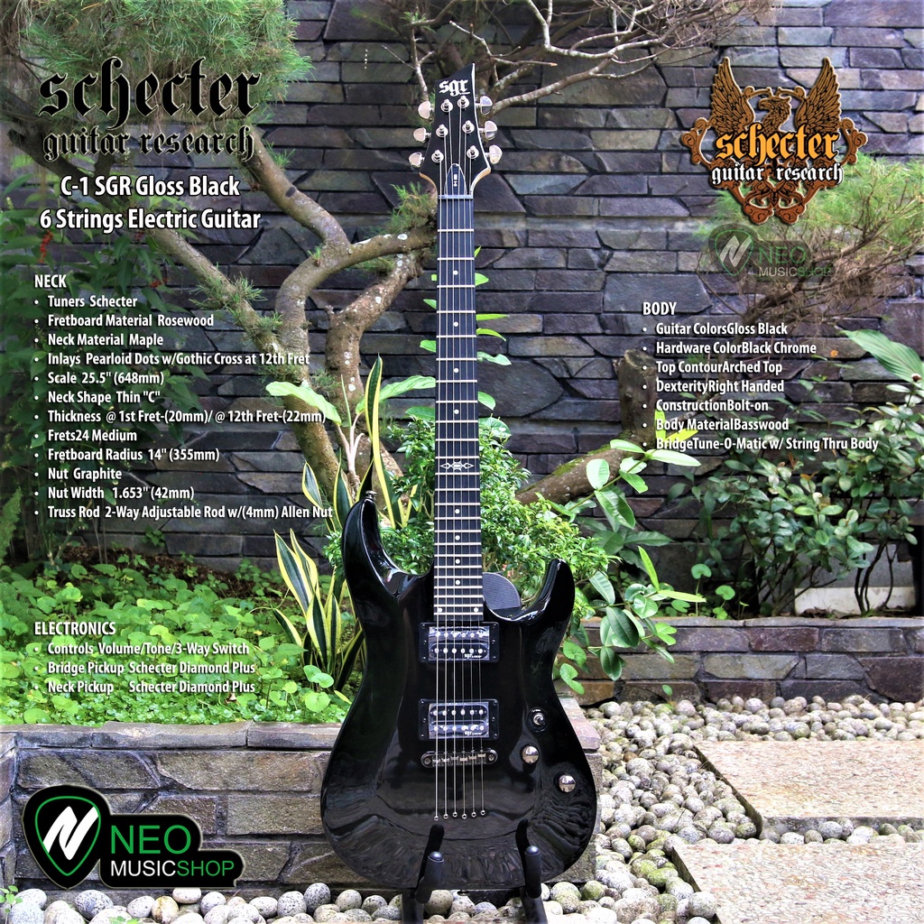 Jual SCHECTER C1 SGR Gloss Black 6 Strings Electric Guitar Original ...