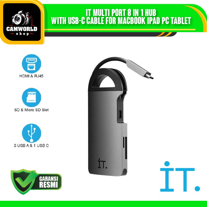 Jual IT Multi Port 8 in 1 Hub with USB-C Cable for Macbook iPad PC ...