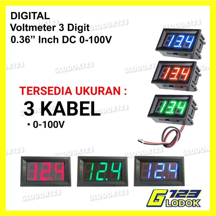 Jual DC Voltmeter 0.36" Inch 0 - 100 V Volt Mini Digital Voltmeter 3 ...