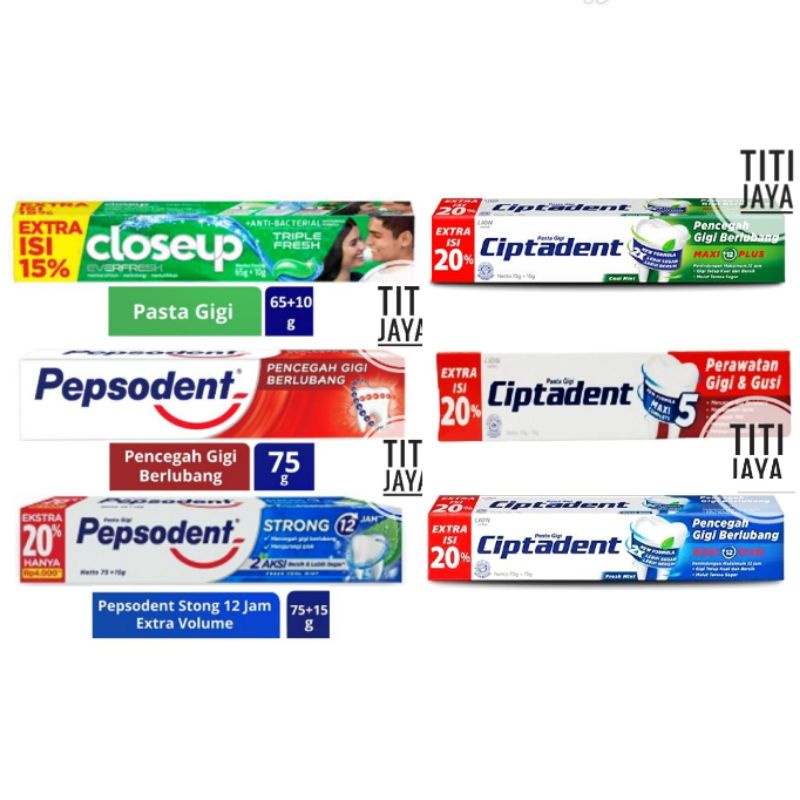 Jual CLOSE UP 75GR 65+10GR PEPSODENT STRONG BIRU 75+15GR CIPTADENT GIGI ...
