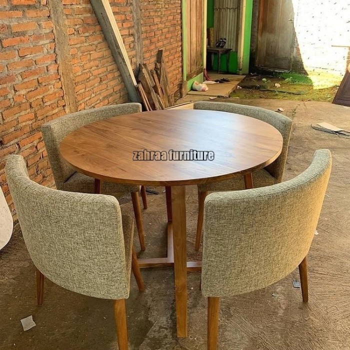 Jual MEJA MAKAN BUNDAR MINIMALIS MODERN KAYU JATI KURSI JOK EMPUK D 100 ...