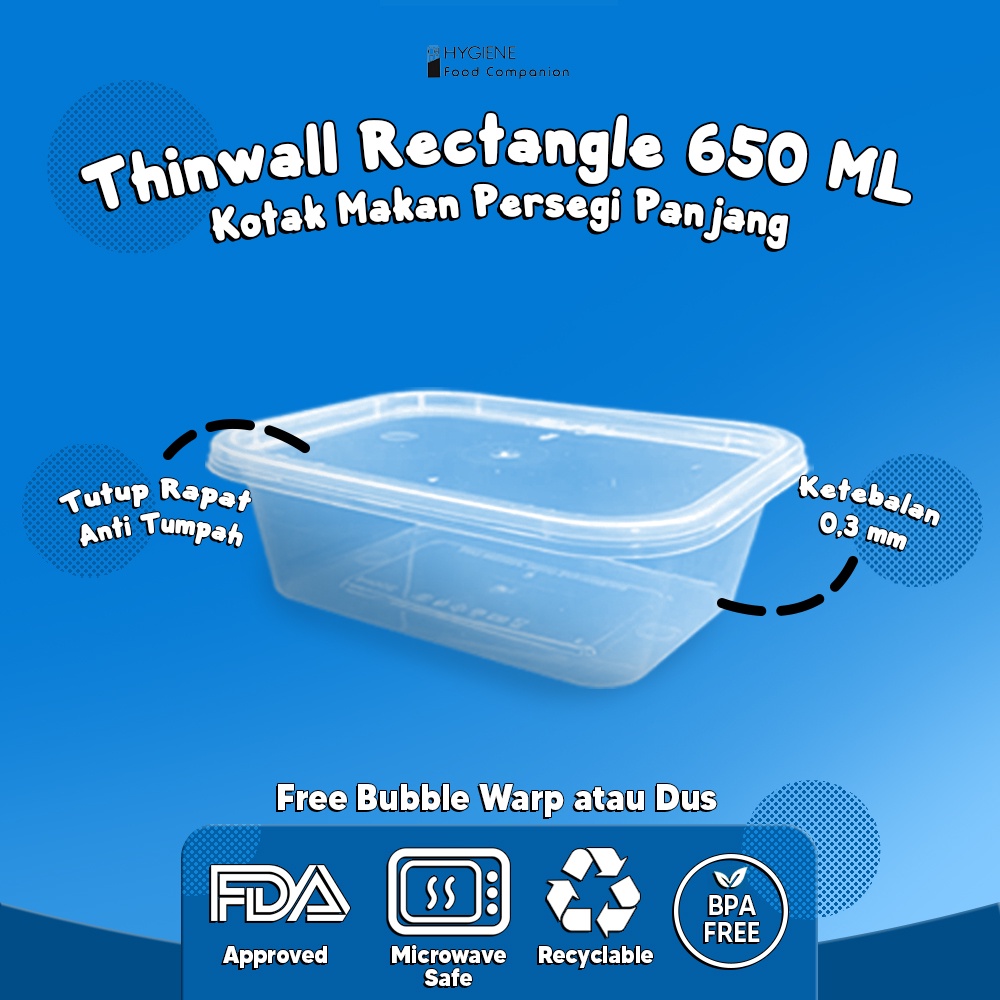 Jual Thinwall 650 ML / Kotak Makan Plastik / Food Container Persegi ...