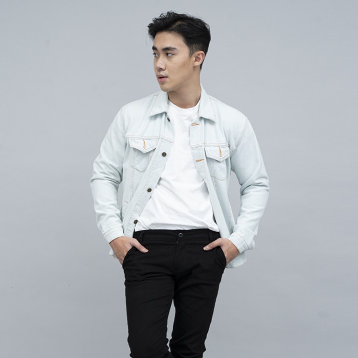 Jual Jaket Jeans Pria Polos Tebal Dilan Jaket Biru Terang | Shopee ...