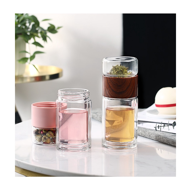 Jual Yamata Botol Teh 280ML / Botol Air Kaca Dinding Ganda Filter ...