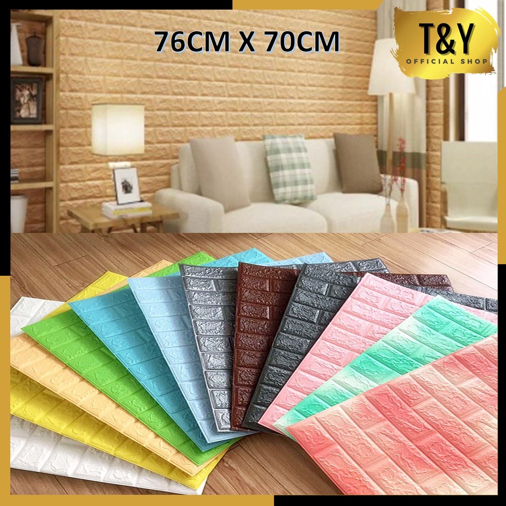 Jual T&Y Wallpaper Dinding Foam 3D Motif Batu Bata Warna Corak Ukuran ...