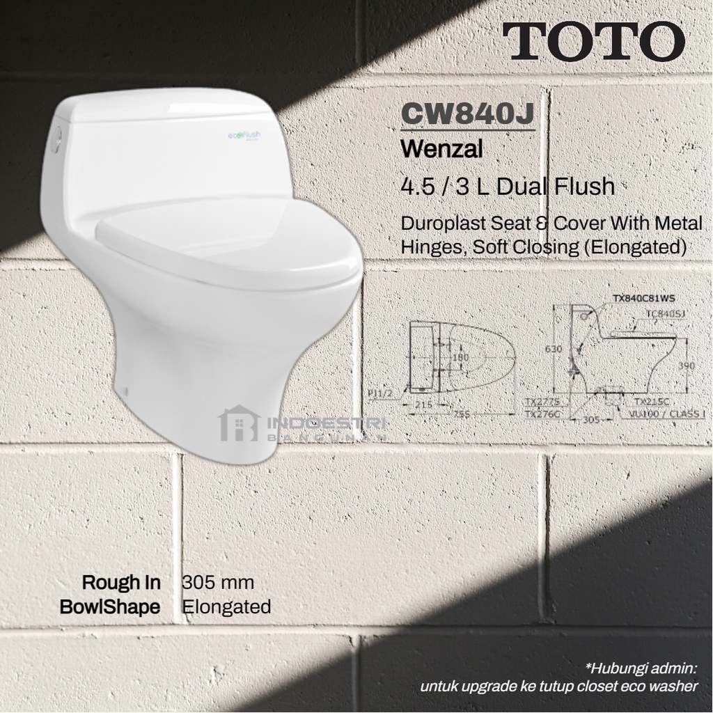 Jual Closet Duduk TOTO One Piece CW840J + TC840SJ Soft Closing (305mm ...
