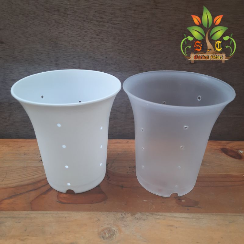 Jual POT BUNGA NKT SANSE 14 BERLUBANG BENING TRANSPARAN & PUTIH | POT ...