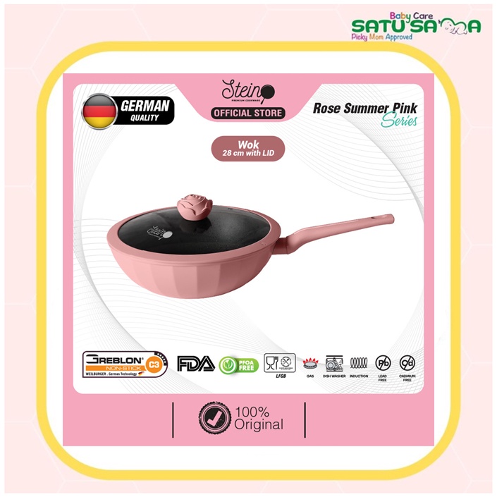 Jual STEIN ROSE SUMMER PINK SILICONE LID WOK 28 CM | Shopee Indonesia
