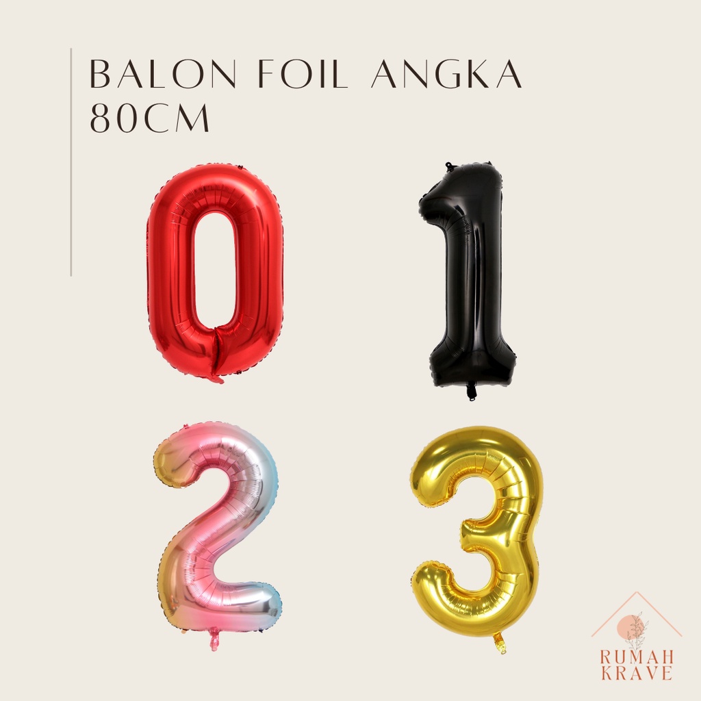 Jual RUMAH KRAVE - Balon Foil Angka 80cm Hitam Gold Rainbow Merah ...