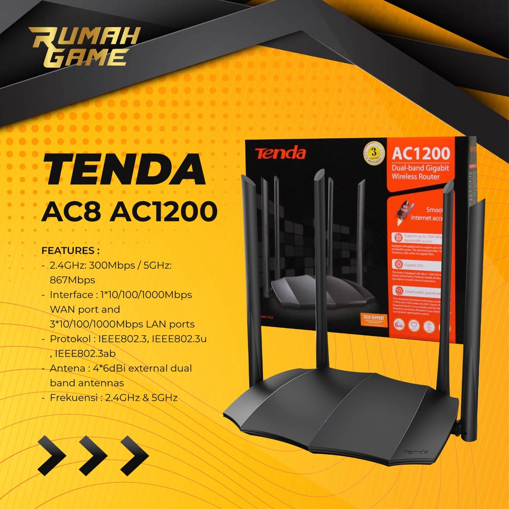 Jual Tenda AC8 Wifi AC1200 Dual-band Gigabit Wireless Router Pengganti Tenda AC6 | Shopee Indonesia