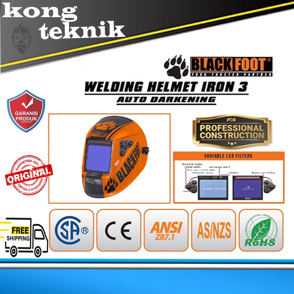 Jual Topeng Las Kacamata Blackfoot Welding Helmet Iron 3 Auto Darkening ...