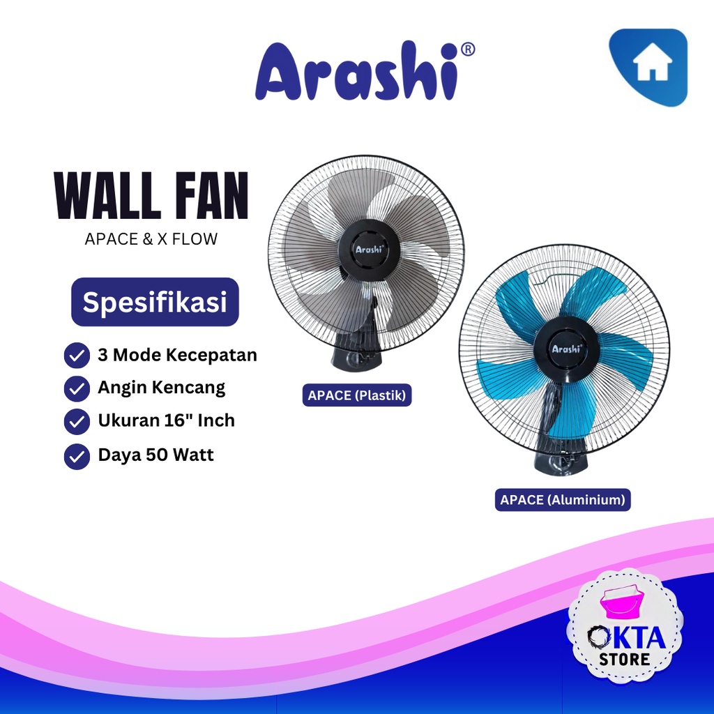 Jual Arashi Kipas Angin dinding Wall Fan Xflow & Apace PWF 16" Inch AR 228 50W | Shopee Indonesia