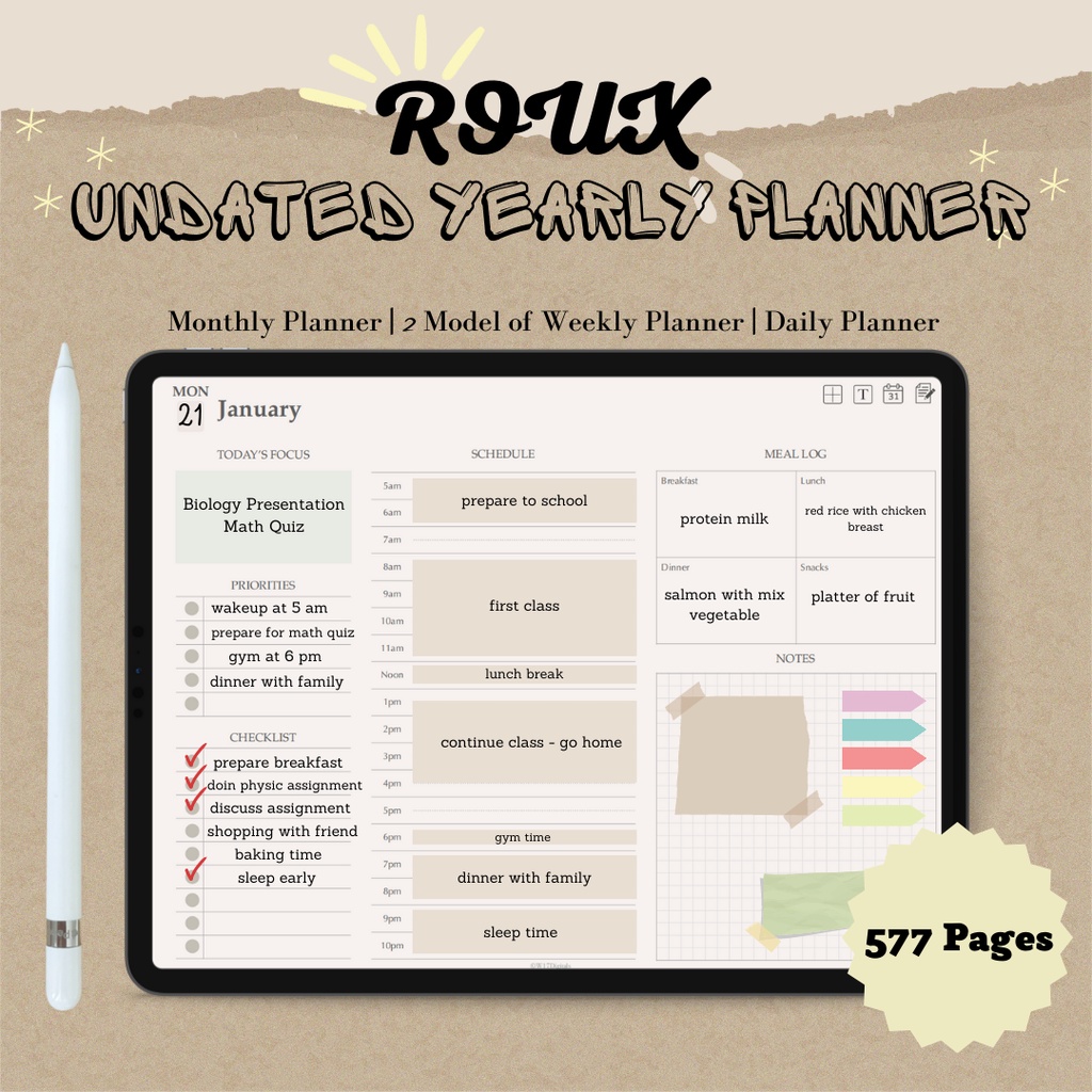 Jual Digital Yearly Undated Planner calm --- Roux Undated Yearly ...