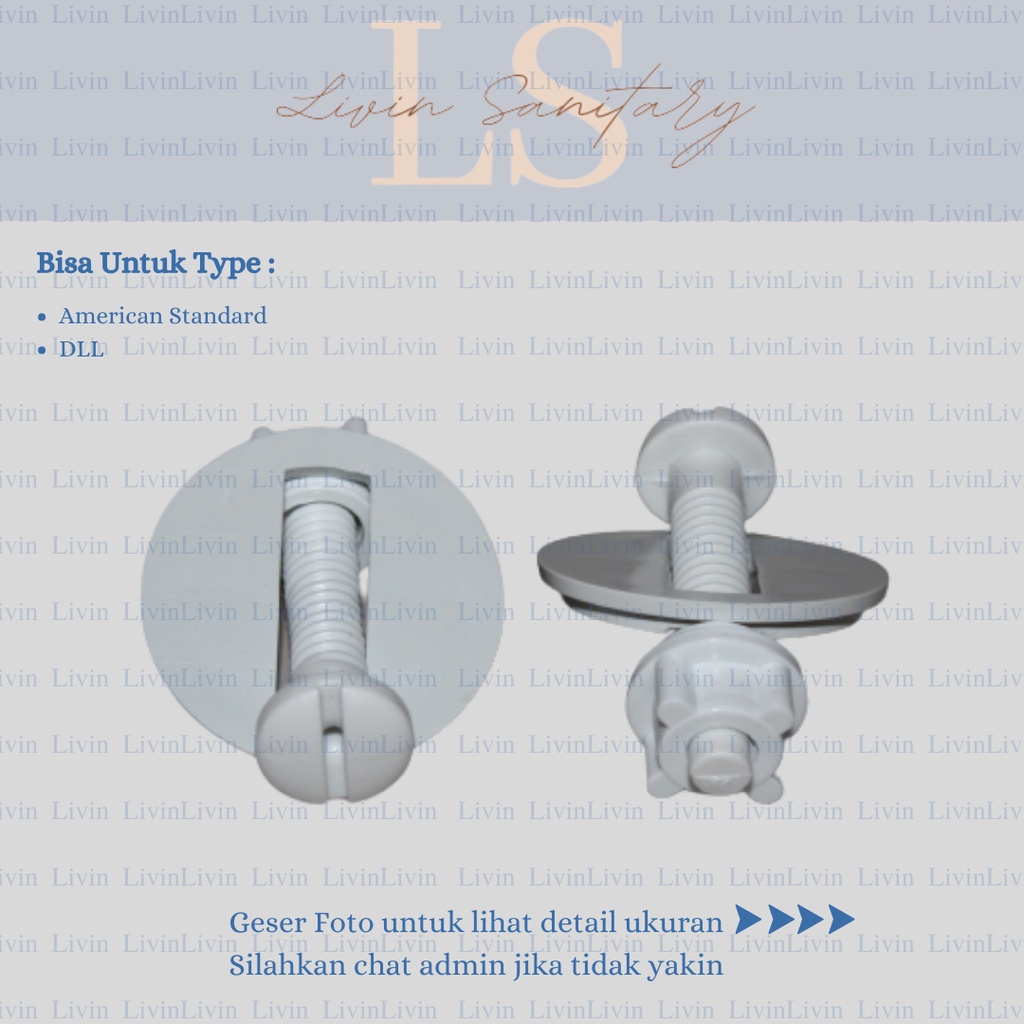 Jual [Sepasang] Baut tutup kloset bulat 4.3cm / baut tutup kloset duduk ...
