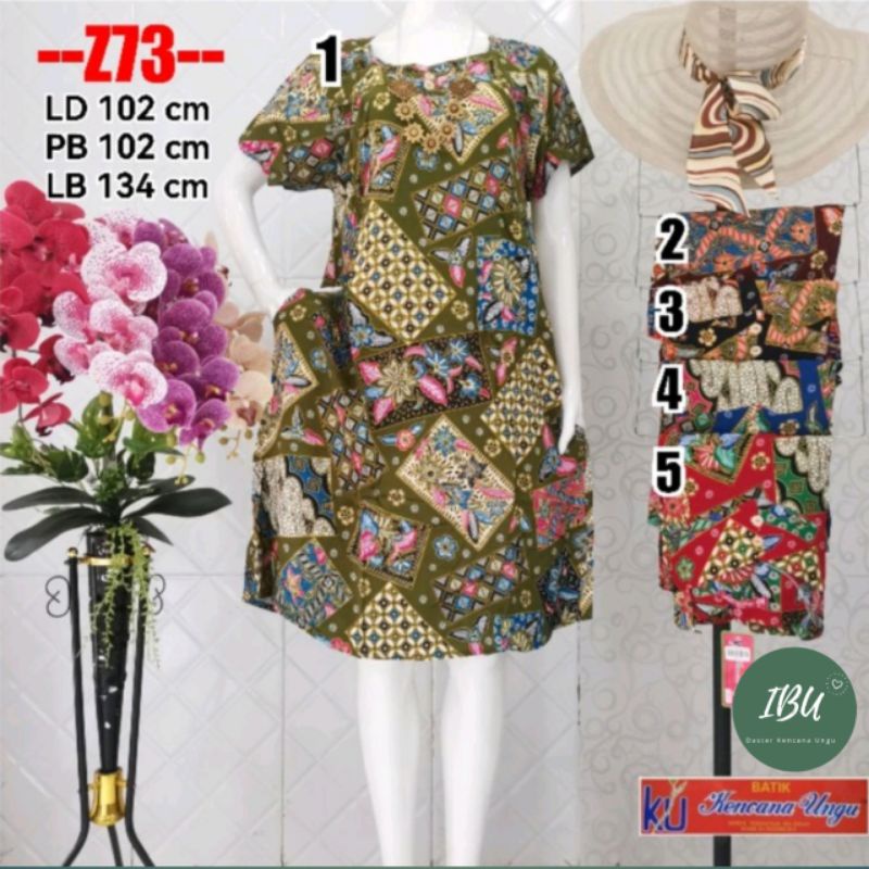Jual Ibu Daster 41 Kum Batik Kencana Ungu Kerah Kotak Ld 102cm Label ...