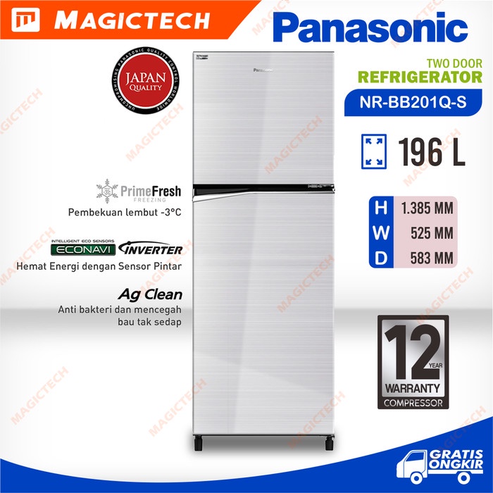 Jual KULKAS PANASONIC 2 PINTU NR-BB201Q-S PRIME FRESH INVERTER 196L ...