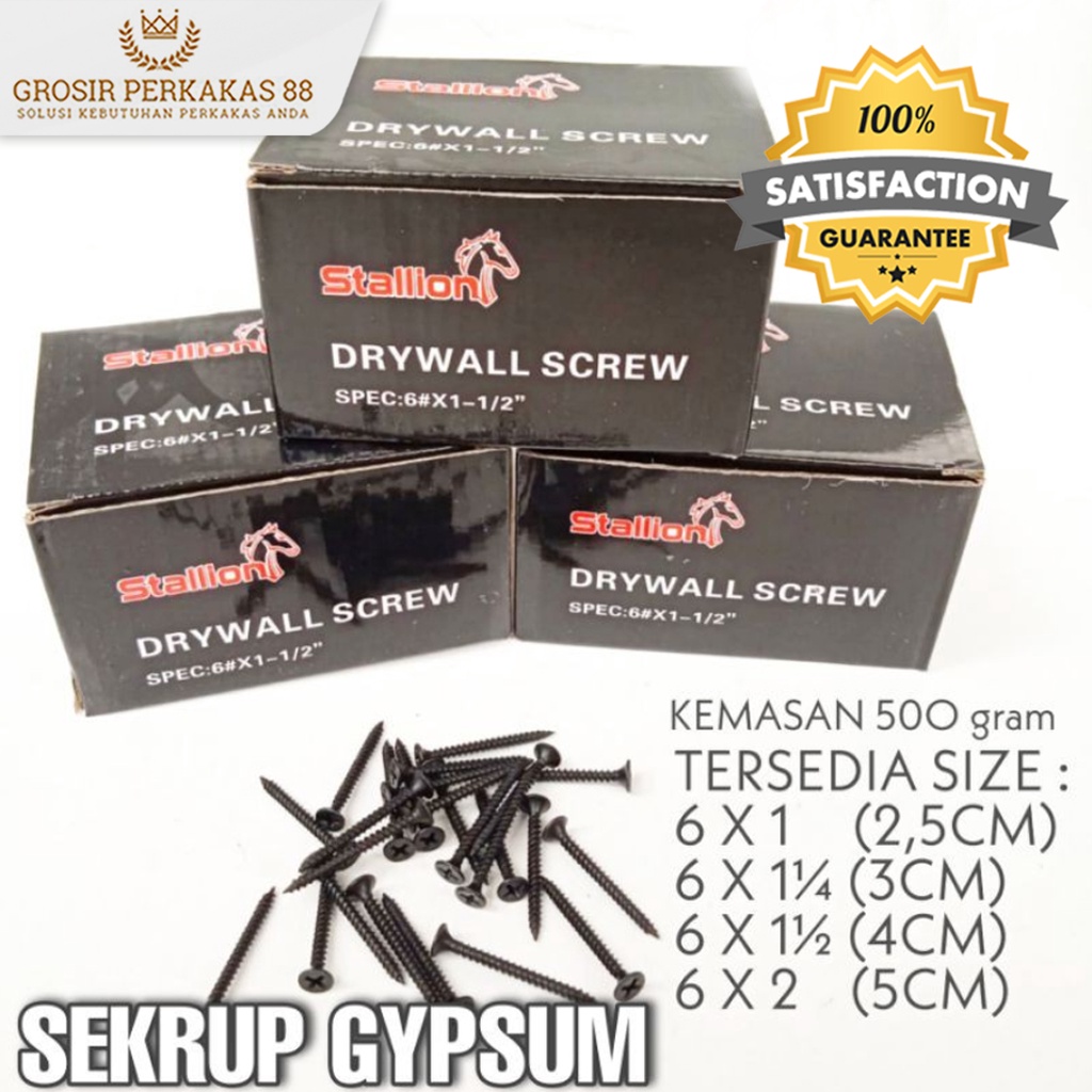 Jual Sekrup Gypsum 500gram Skrup Gipsum Baja Drywall Screw 1 1¼ 1½ 2 inch Stallion | Shopee ...