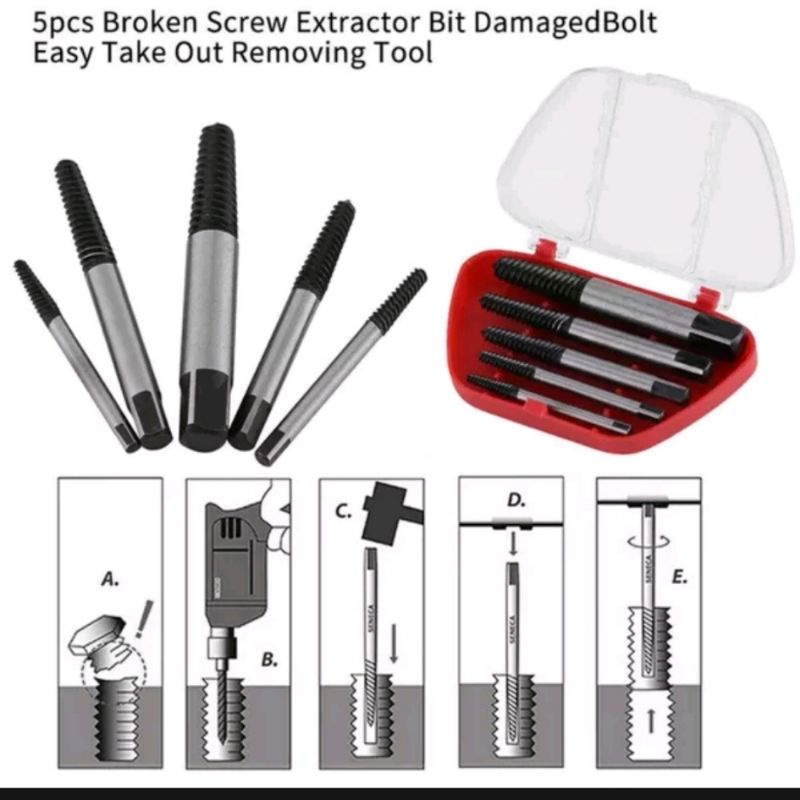 Jual Alat Buka Baut Patah 5 Pcs/Set Tab balik Buka baut Rusak | Shopee ...