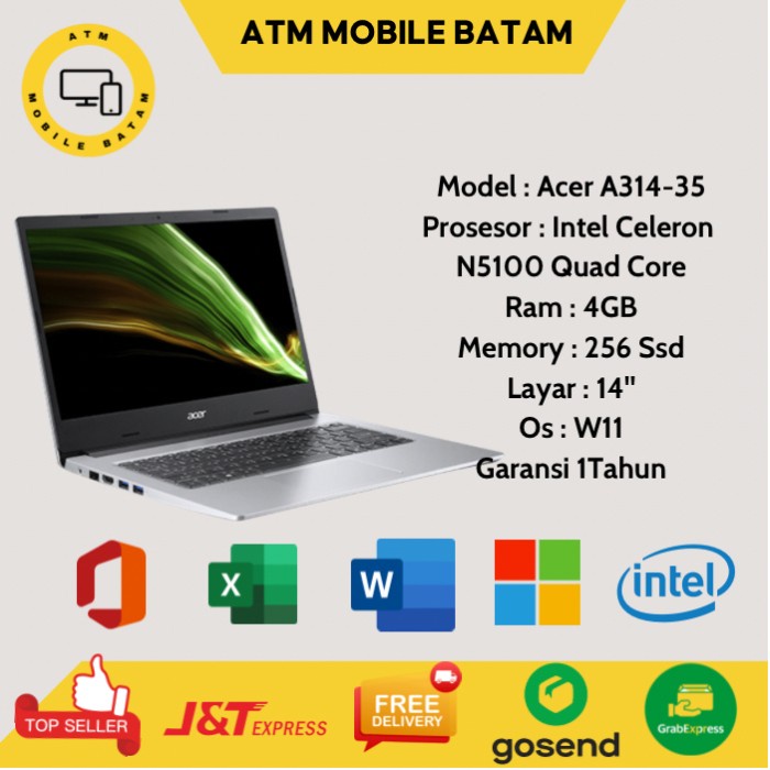 Jual Laptop acer Aspire A314 35 C80W Intel Celeron N5100 4/256GB 14" W11 - 14 inci | Shopee ...
