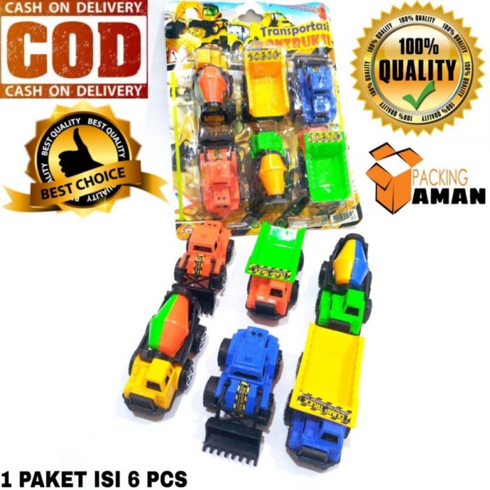 Jual 1 Set Mainan Mobil Truck Konstruksi Warna Isi 6 Pcs Pull Back ...