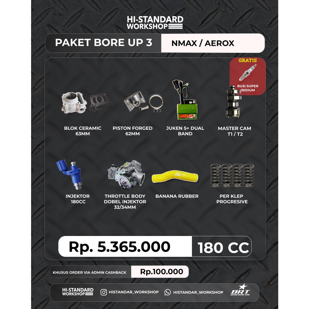 Jual (NMAX/AEROX) PAKET BORE UP 3 180CC BLOK CERAMIC JUKEN 5 THROTTLE ...
