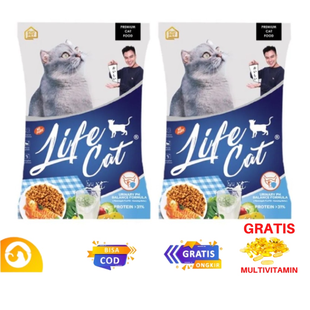 Jual Life Cat Premium Cat Food 1Kg Makanan Kucing Free Multivitamin ...