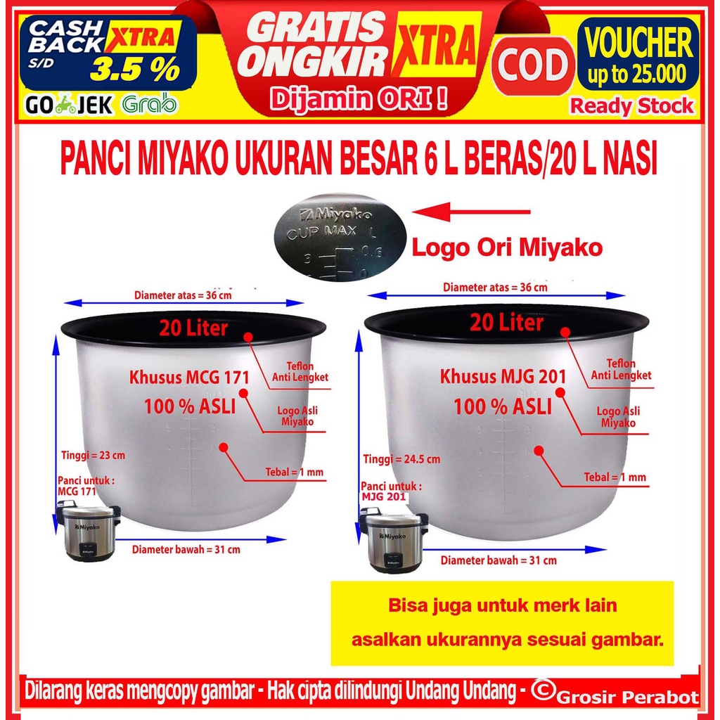 Jual Panci Rice Cooker Magic Com Miyako 6 L 20 Liter Panci Magiccom ...