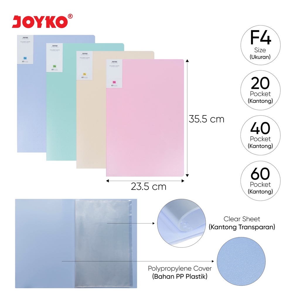 Jual Document Keeper Clear Holder Map File Dokumen Folder Joyko F4 ...
