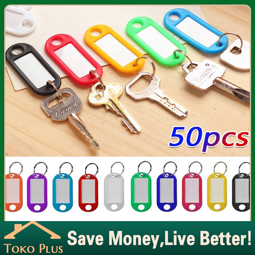 Jual 50Pcs Gantungan Kunci Label Nama Key Ring Plastik Warna Serbaguna ...