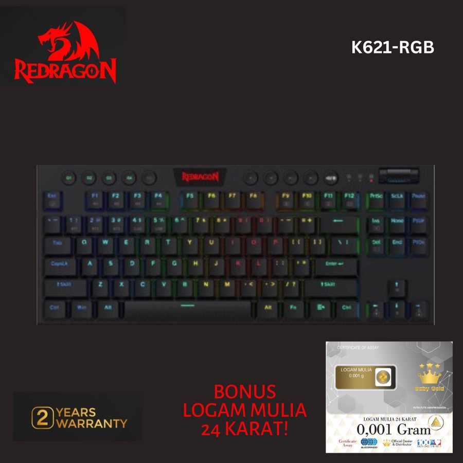 Jual Keyboard Redragon Wireless Mechanical Low Profile HORUS TKL- K621 ...