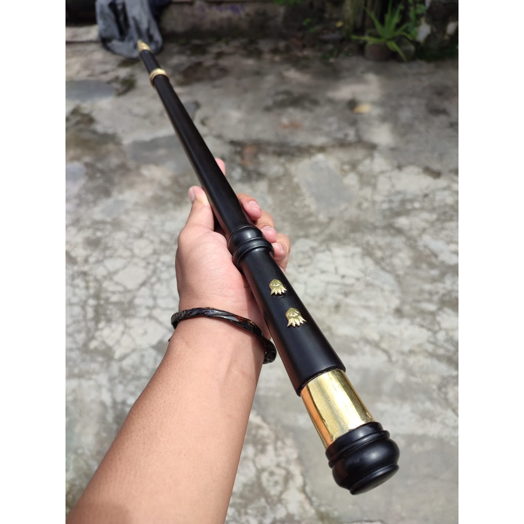Jual Tongkat Komando Kayu Kelor Hitam Variasi Alpaka Pangkat Melati 2 ...