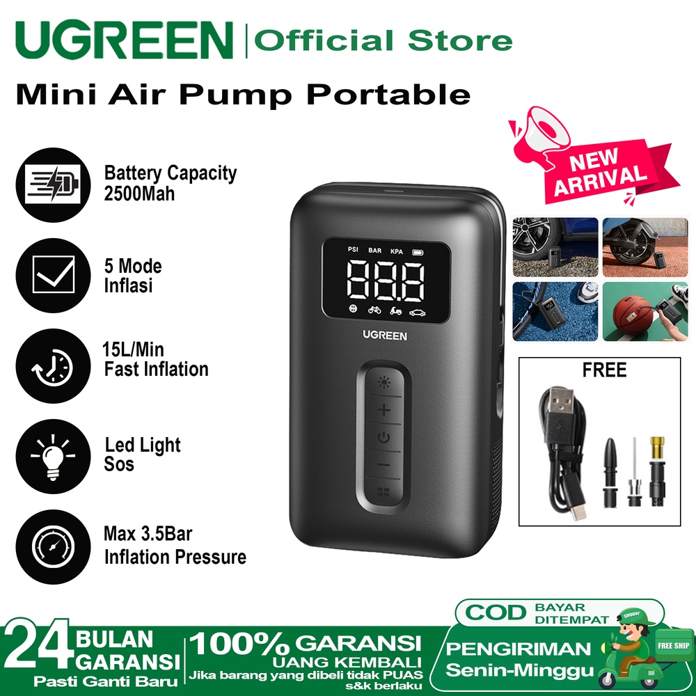 Jual UGREEN Air Pump Inflator Electric Portable Pompa Ban Mobil Sepeda ...
