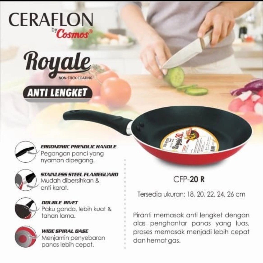 Jual Wajan Teflon Frypan Cosmos Ceraflon Royale CFP 24 R | Shopee Indonesia