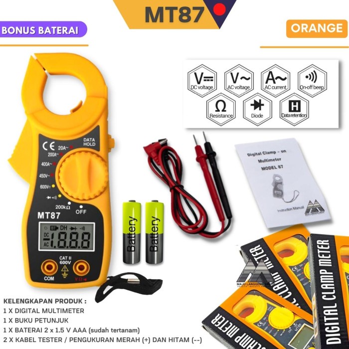 Jual MT87 Digital Clamp Amper Meter DC AC Voltage Multimeter - Orange ...