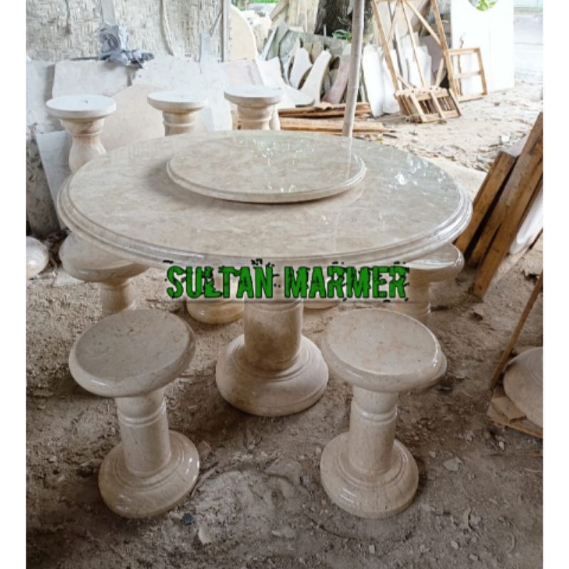 Jual Satu Set Meja Makan Batu Marmer Putih Putar Dan 6 Kursi | Shopee ...