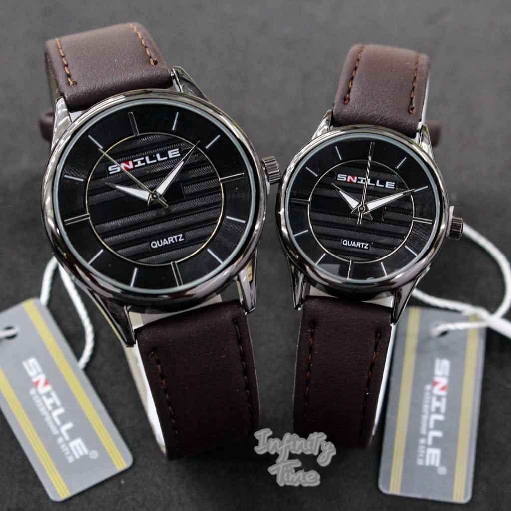 Jual Jam Tangan Couple Snille N1151 Cowok Cewek Analog Strap Leather ...