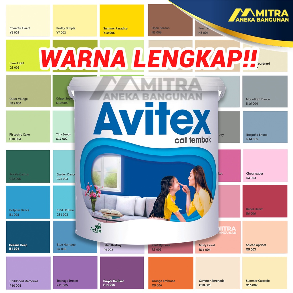Jual AVITEX CAT TEMBOK INTERIOR AVIAN 5 KG / WARNA LENGKAP TINTING ...