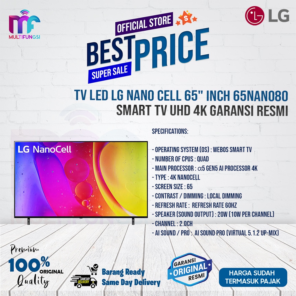 Jual TV LED LG Nano Cell 65" Inch 65NANO80 Smart TV UHD 4K Garansi Resmi | Shopee Indonesia
