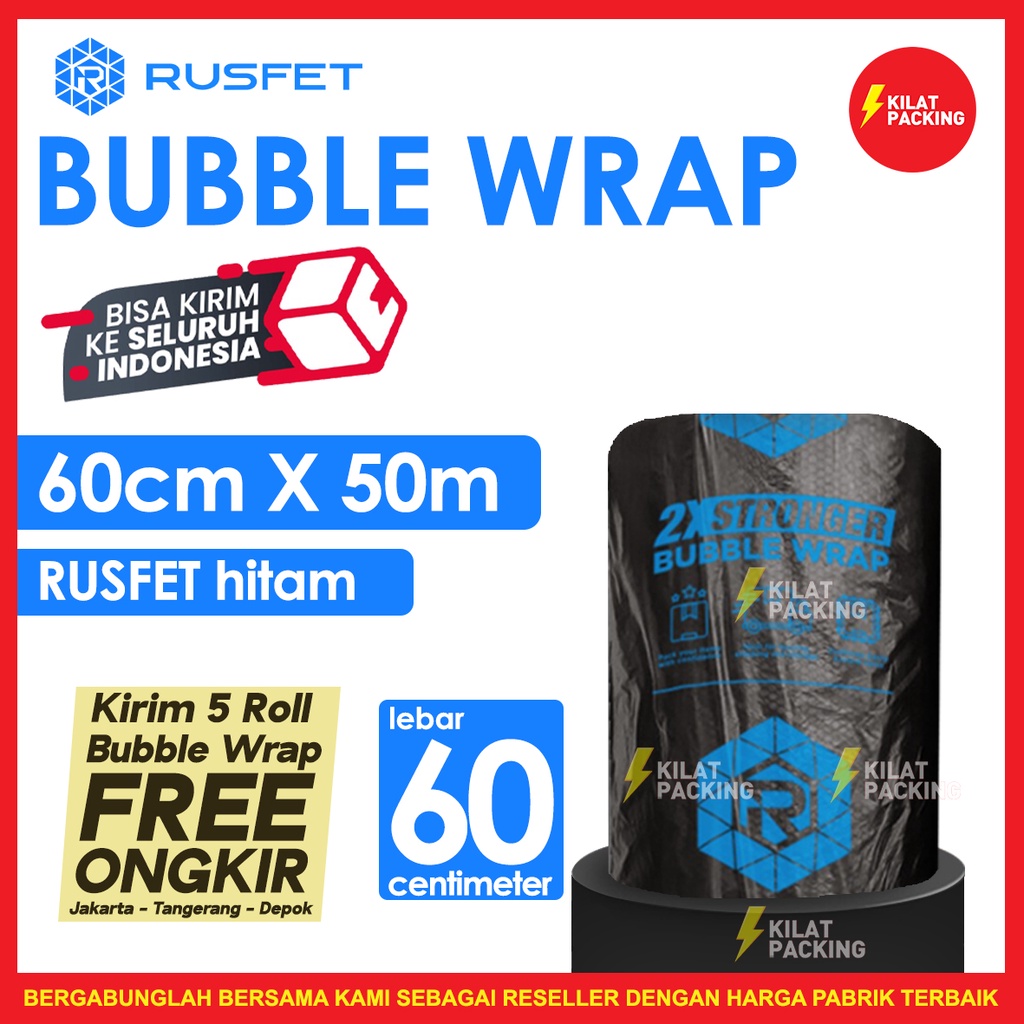 Jual Plastik Bubble Wrap 60cm x 50Meter RUSFET Bubblewrap Buble Packing ...