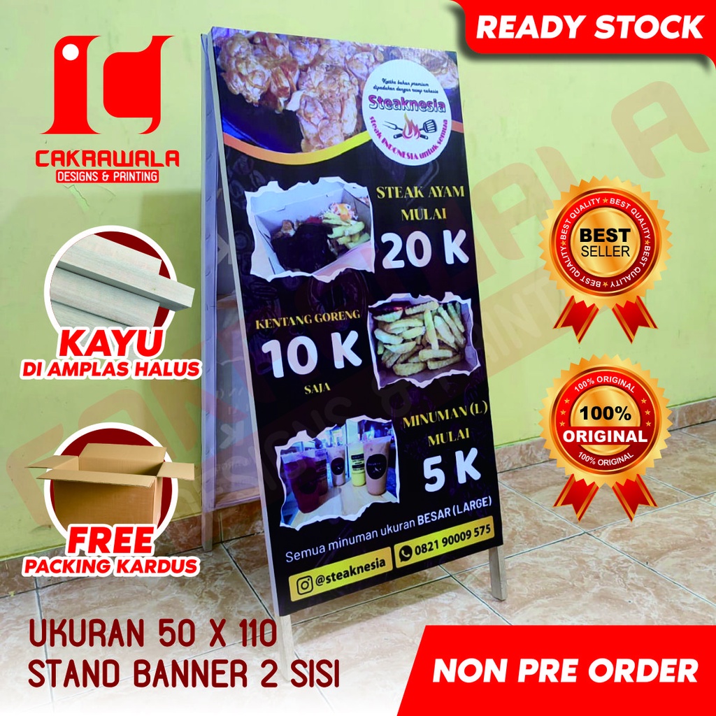 Jual STAND BANNER KAYU JUALAN STEAK DAN KENTANG GORENG UKURAN 50 X 110 ...