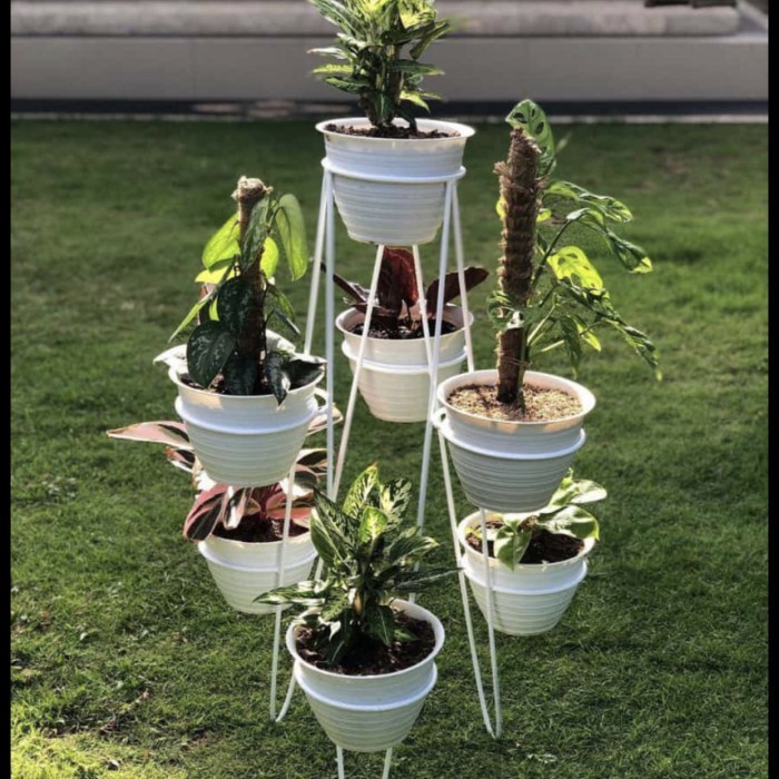 Jual POT BUNGA BESI/KERANGKA POT MENARA ISI 7 POT/STANDING POT MENARA ...