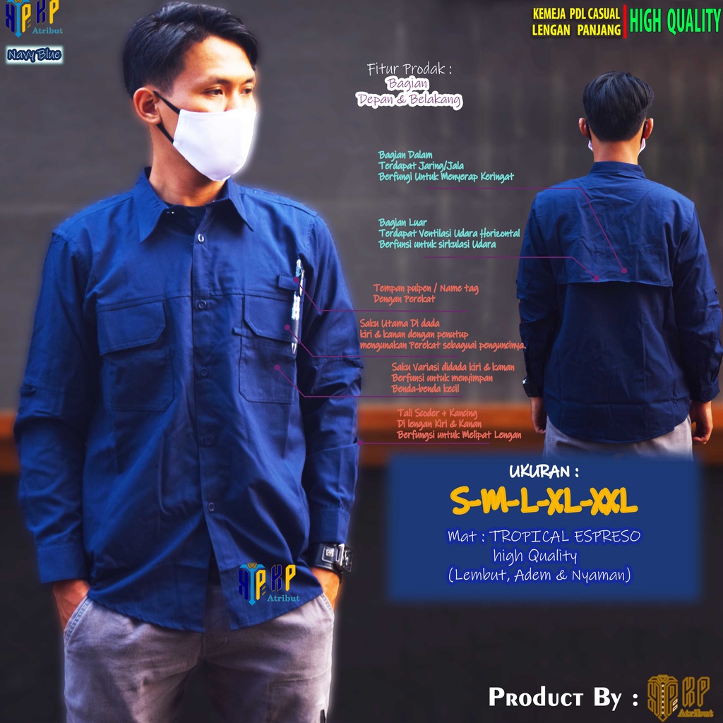 Jual KEMEJA KERJA LAPANGAN/PDL | Warna NAVY BLUE | SERAGAM KERJA PDL OUTDOOR LENGAN PANJANG ...