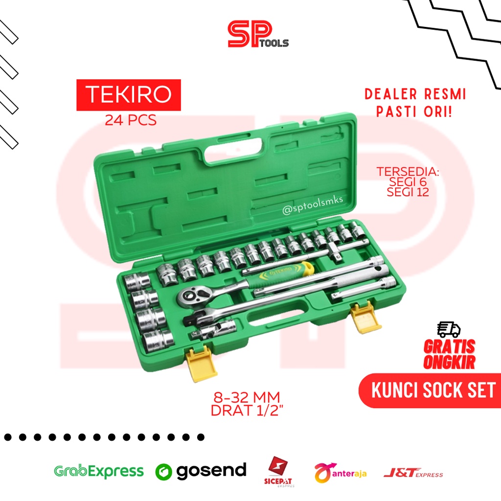 Jual KUNCI SOCK / SHOCK SOCKET SET 24 PCS TEKIRO 1/2" 6PT 8-32MM | Shopee Indonesia