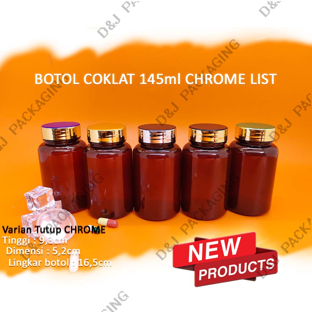 Jual Botol Kapsul Isi 80-100 Obat 145 ml Coklat Tutup Chrome Gold ...
