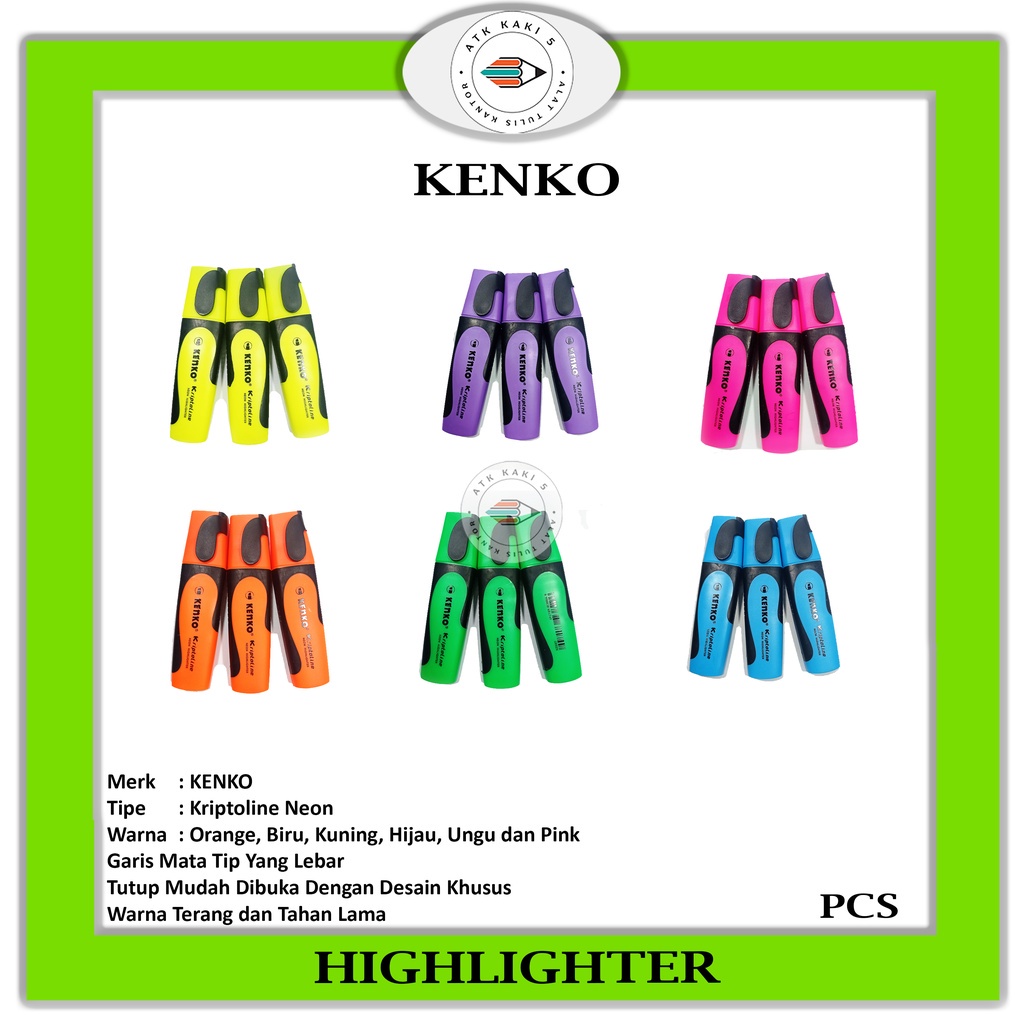 Jual KENKO - Spidol Highlighter Kriptoline Warna Neon - Pcs | Shopee ...