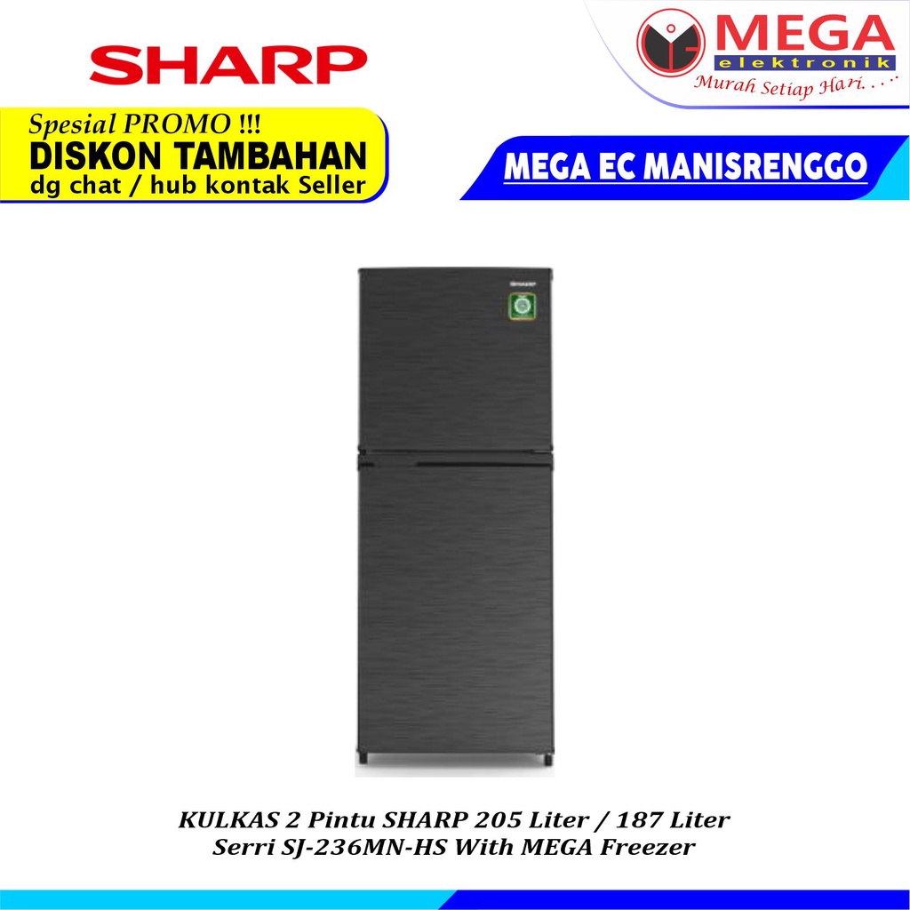 Jual LEMARI ES 2 PINTU SHARP SJ-236MN-HS 205/187 LITER MEGA FREEZER ...