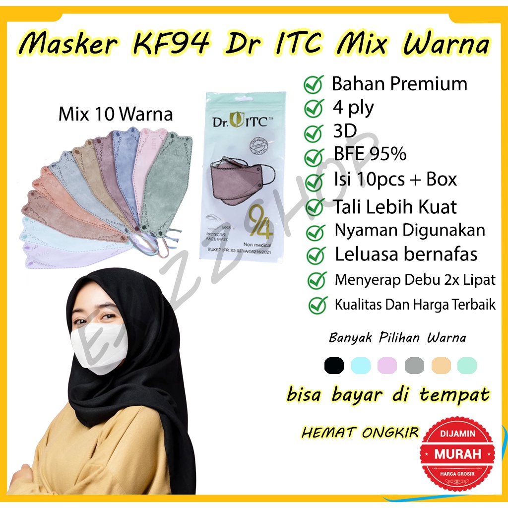 Jual Masker kf94 Dr. iTC Premium Quality isi 10pc/pak Mix 10 warna ...
