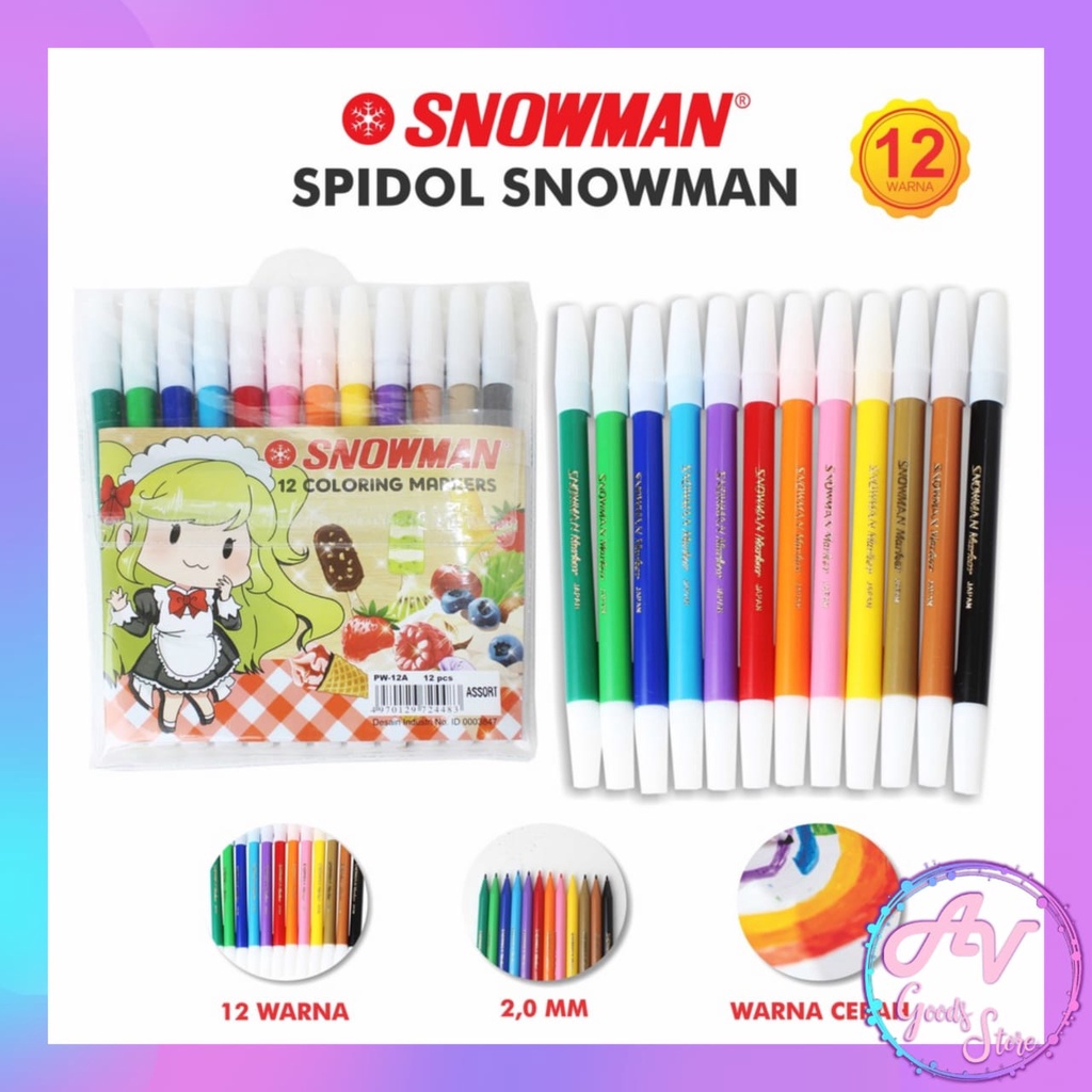 Jual SPIDOL 12 WARNA SNOWMAN PW-12A / SPIDOL SNOWMAN WARNA WARNI ...