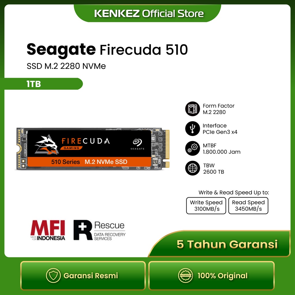 Jual Seagate FireCuda 510 SSD 1TB M.2 2280 NVMe | Shopee Indonesia